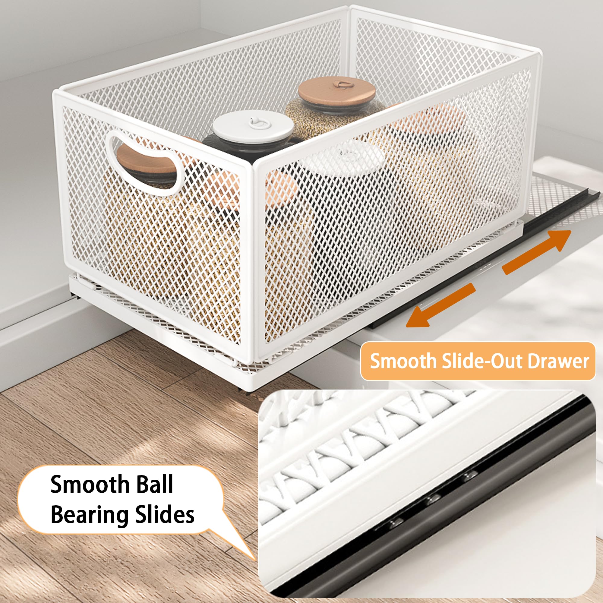 StorageWorks Pull Out Cabinet Organizer, Under Sink Organizers and Storage Rack, Slide Out Cabinet Drawers for Bathroom, Pantry, Kitchen, White