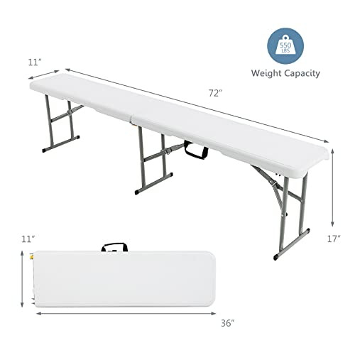 Giantex 6 Feet Folding Bench, Portable Indoor Outdoor Seat for Picnic Camping Party Dining, Foldable Bench with Carrying Handle 550 lbs Capacity Off White (1)