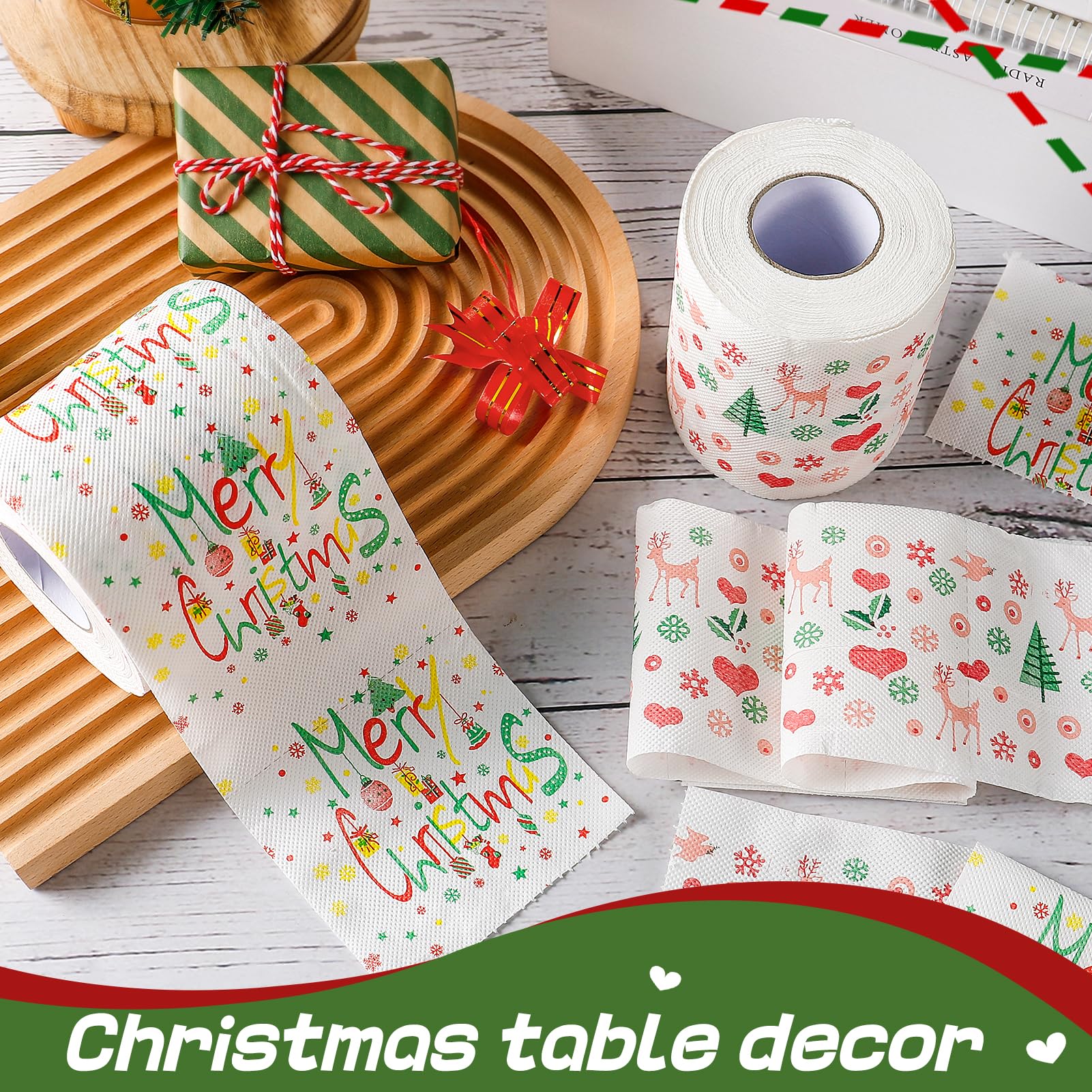 Merry Christmas Toilet Paper- Christmas Toilet Paper Roll for White Elephant Gifts, Tissue Napkin Prank Fun- Christmas Decorations for Xmas Stocking Stuffers Novelty Gift Idea, 2 Roll