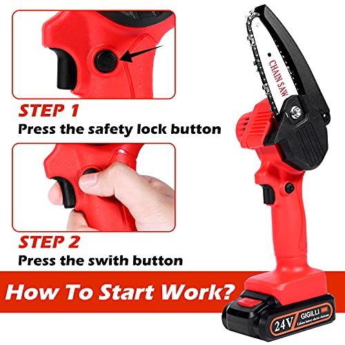 Gigilli Mini Chainsaw with 2 Batteries 2 Chain, 4-Inch Cordless Mini Chainsaw Battery Powered Portable, Christmas Gift Handheld Small Electric Chainsaw for Branch Pruning Tree Trimming Wood Cutting