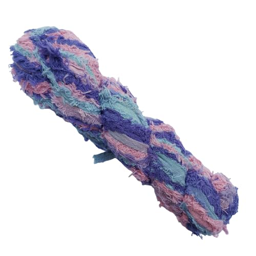 Recycled Cotton Frizz Ribbon,Weaving,Crochet, Cotton Yarn, Cotton Ribbon,Raw Edge Ribbon,Wrapping 100 Gram Hank Blue Pink Mix Color(1 Hank) (Blue Pink)