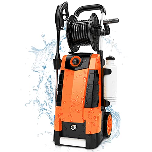 Power Washer,HD3000 Pressure Washer 1800W Electric High Pressure Washer Professional Car Washer Cleaner Machine with Hose Reel,5 Nozzles for Patio Garden Yard Vehicle