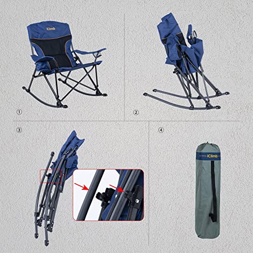 iClimb 2 Padded Rocking Folding Chair and 1 Folding Square Table Bundle for Two Person Camping Patio Porch Backyard Lawn Garden Balcony Indoor Outdoor