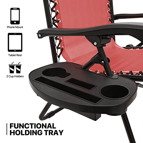 MoNiBloom Folding Beach Lounge Chair 2-Pack, Chaise Lounge with Pillow & Cup Holder, Portable Outside Patio Recliner for Poolside Beach Vacation, Maroon