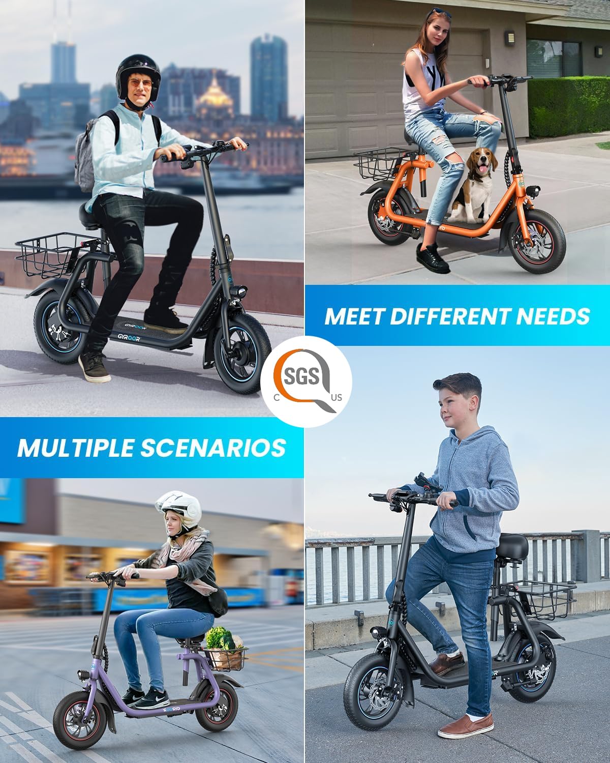 Gyroor Electric Scooter with Seat, 450W Powerful Motor up to 20 Miles Range, Foldable Scooter for Adult Max Speed 15.5Mph, Commuter Electric Scooter with Basket