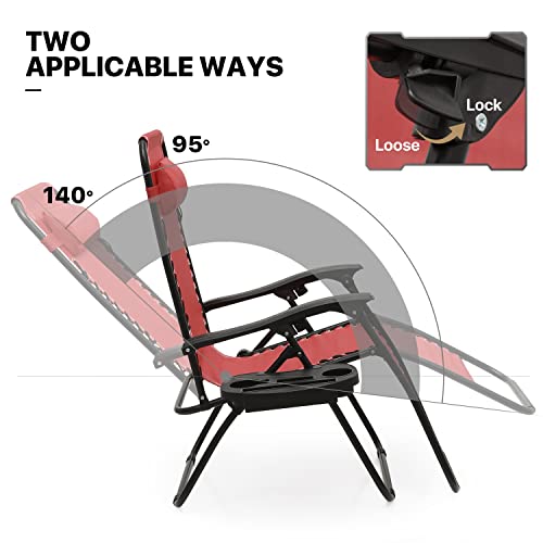 MoNiBloom Folding Beach Lounge Chair 2-Pack, Chaise Lounge with Pillow & Cup Holder, Portable Outside Patio Recliner for Poolside Beach Vacation, Maroon