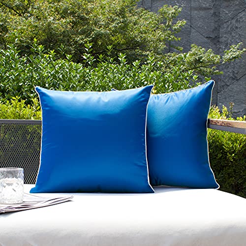 Kevin Textile Pack of 2 Decorative Outdoor Waterproof Throw Pillow Covers Square Pillowcases Modern Cushion Cases for Patio Couch Bench 18 x 18 Inch Blue