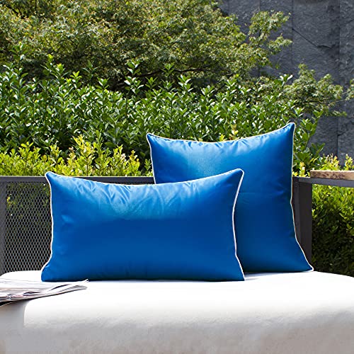 Kevin Textile Pack of 2 Decorative Outdoor Waterproof Throw Pillow Covers Square Pillowcases Modern Cushion Cases for Patio Couch Bench 18 x 18 Inch Blue