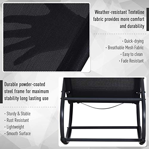 Outsunny Outdoor Rocking Chair, Chaise Lounge Pool Chair for Sun Tanning, Sunbathing Rocker, Armrests & Pillow for Patio, Lawn, Beach, Large, Black