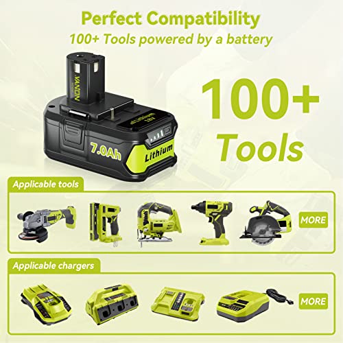 VANON Replacement for Ryobi 18V Battery 7.0Ah 2Pack Lithium ion Batteries Replacement for Ryobi Cordless Tools 18V Battery ONE Plus P108 P107 P105 P104 P103 P102.