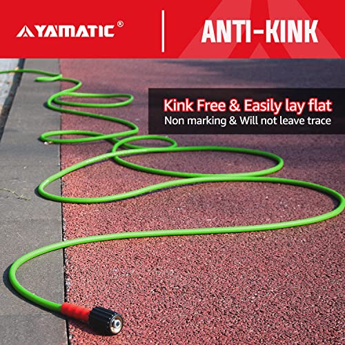 YAMATIC Super Flexible Pressure Washer Hose 50 FT 1/4", Kink Resistant Power Washer Hose Replacement for Flexzilla Uberflex Ryobi Genarac Troy Bilt Honda M22-14mm Rated 3200 PSI/Max 3700 PSI,Green