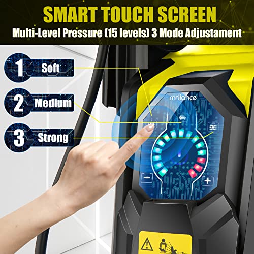 mrliance Electric Pressure Washer 2.1 GPM Smart High Pressure Power Washer 1800W Powerful Cleaner Machine with Hose Reel, 4 Nozzles, Touch Screen 3 Gear Level,15 Level Pressure