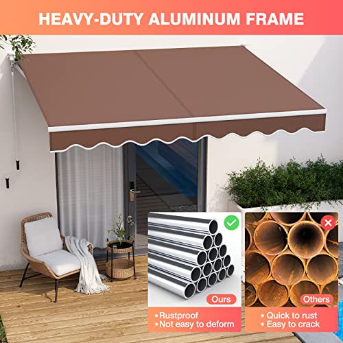 Tangkula 8 x 6.6 Ft Retractable Awning, Aluminum Patio Sun Shade w/ Crank Handle and Water-Resistant Polyester, Outdoor Manual Retractable Awning Cover Shelter