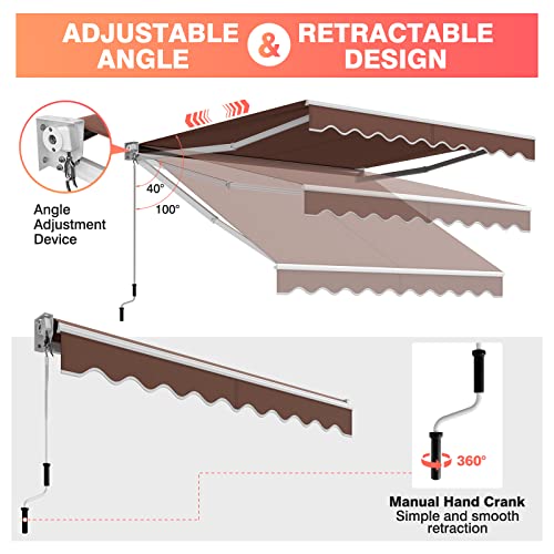 Tangkula 8 x 6.6 Ft Retractable Awning, Aluminum Patio Sun Shade w/ Crank Handle and Water-Resistant Polyester, Outdoor Manual Retractable Awning Cover Shelter