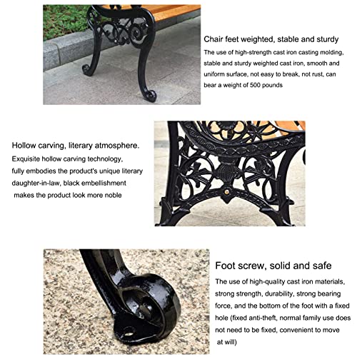ManiCrown Patio Garden Bench,Outdoor Preservative Wood Park Bench Porch Bench Chair with Rust Resistant Cast Iron Frame,Porch Bench with backrest and armrests Slatted Seat, for Lawn/Poolside