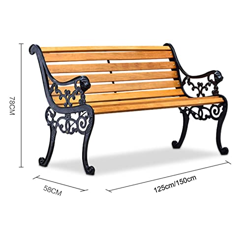 ManiCrown Patio Garden Bench,Outdoor Preservative Wood Park Bench Porch Bench Chair with Rust Resistant Cast Iron Frame,Porch Bench with backrest and armrests Slatted Seat, for Lawn/Poolside
