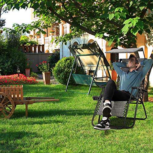Homall Zero Gravity Chair Patio Lawn Chair Lounge Chair Folding Recliner Adjustable Outdoor with Canopy Shade,Cup Holder (Grey)