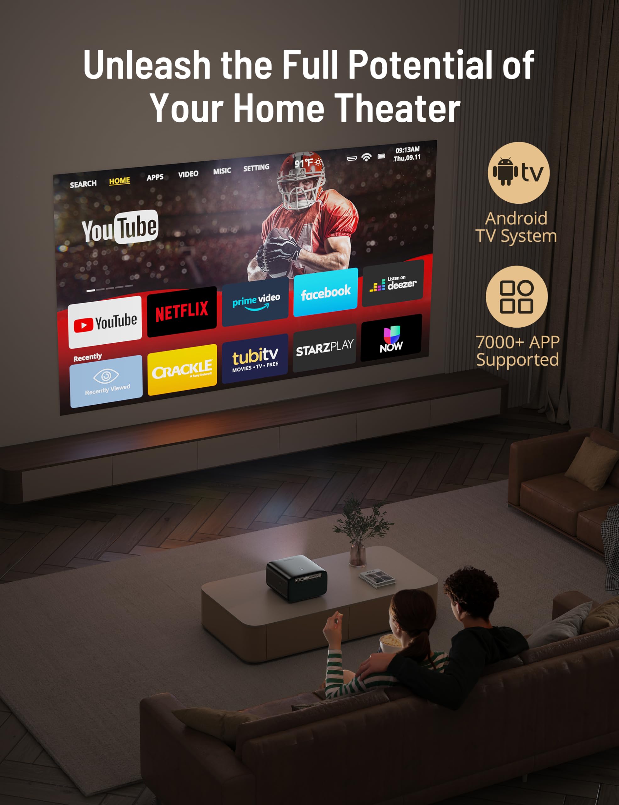 Paris Rhône Ultra 4K Projector,Native 4K Projector with WiFi 6 and Bluetooth 5.0,12w*2 3D Soundscape,600 ANSI Lumens, Android TV,Auto Focus/Keystone, Home Projector Compatible with iOS/Android/HDMI/TV