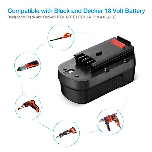 Powerextra 2Pack 3.7Ah 18V HPB18 Battery Compatible with Black and Decker HPB18 244760-00 A1718 HPB18-OPE A18 Firestorm FS180BX FS18BX FS18FL FSB18 and 9.6V-18V Charger (2 Batteries and 1 Charger)