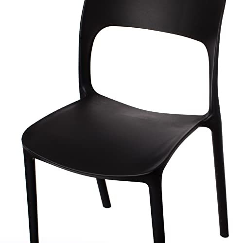 Modern Plastic Outdoor Dining Chair with Open Curved Back, Black Set of 4