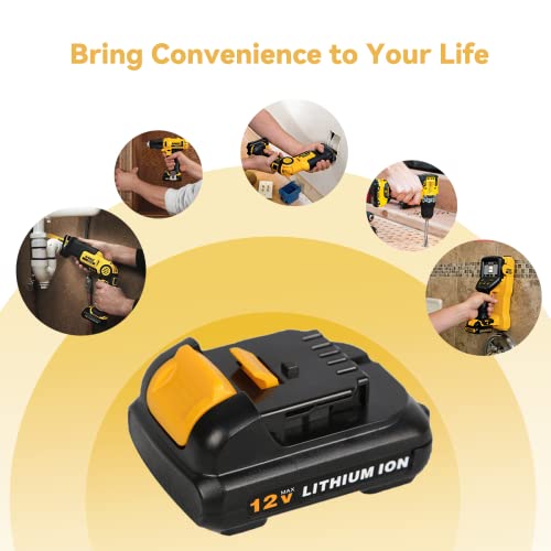 PDstation 2Pack DCB120 Battery 3000mAh Replacement for Dewalt 12V Max Batteries Compatible with Dewalt 12V Battery Lithium Ion Power Tools DCB120 DCB123 DCB127 DCB122 DCB124 DCB121 DCB126