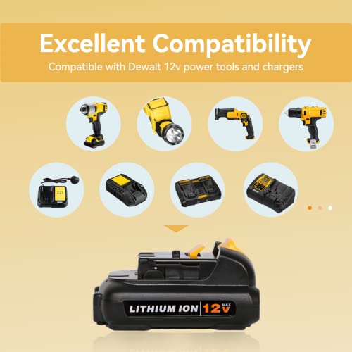 PDstation 2Pack DCB120 Battery 3000mAh Replacement for Dewalt 12V Max Batteries Compatible with Dewalt 12V Battery Lithium Ion Power Tools DCB120 DCB123 DCB127 DCB122 DCB124 DCB121 DCB126