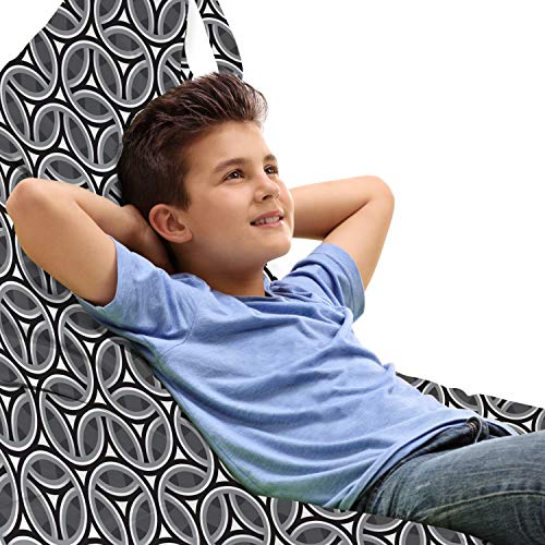 Lunarable Vintage Lounger Chair Bag, Graphic Circular Honeycomb-Like Geometric Oval Shape Tiled Art Deco Ornament, High Capacity Storage with Handle Container, Lounger Size, Grey Black White