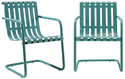 Crosley Furniture Gracie Retro Metal Outdoor Spring Chair - Caribbean Blue (Set of 2)