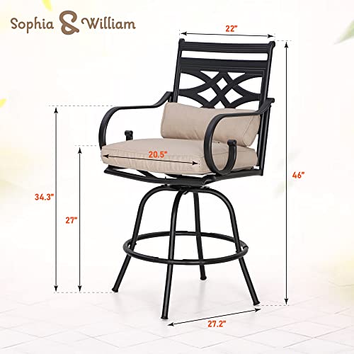 Sophia & William Patio Bar Stools Set of 2, Swivel Bar Chairs, High Dining Chairs with Seat Cushion