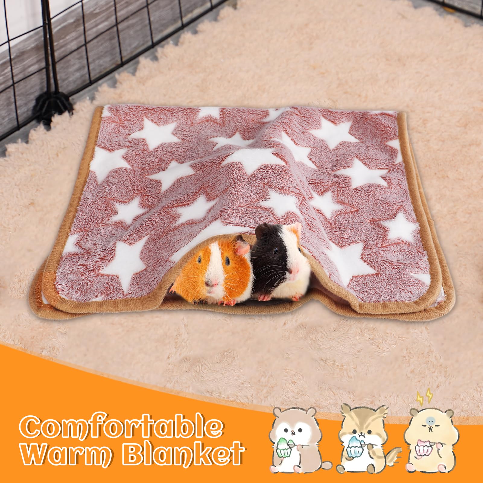 Guinea Pig Blanket, 2 Pack Warm Soft Coral Fleece Small Animal Blankets Washable Pet Cage Liners Sleep Mat Pad Cover for Rabbit Hamster Dog Cat Ferret Chinchilla Hedgehog Bedding, 24" x 16"