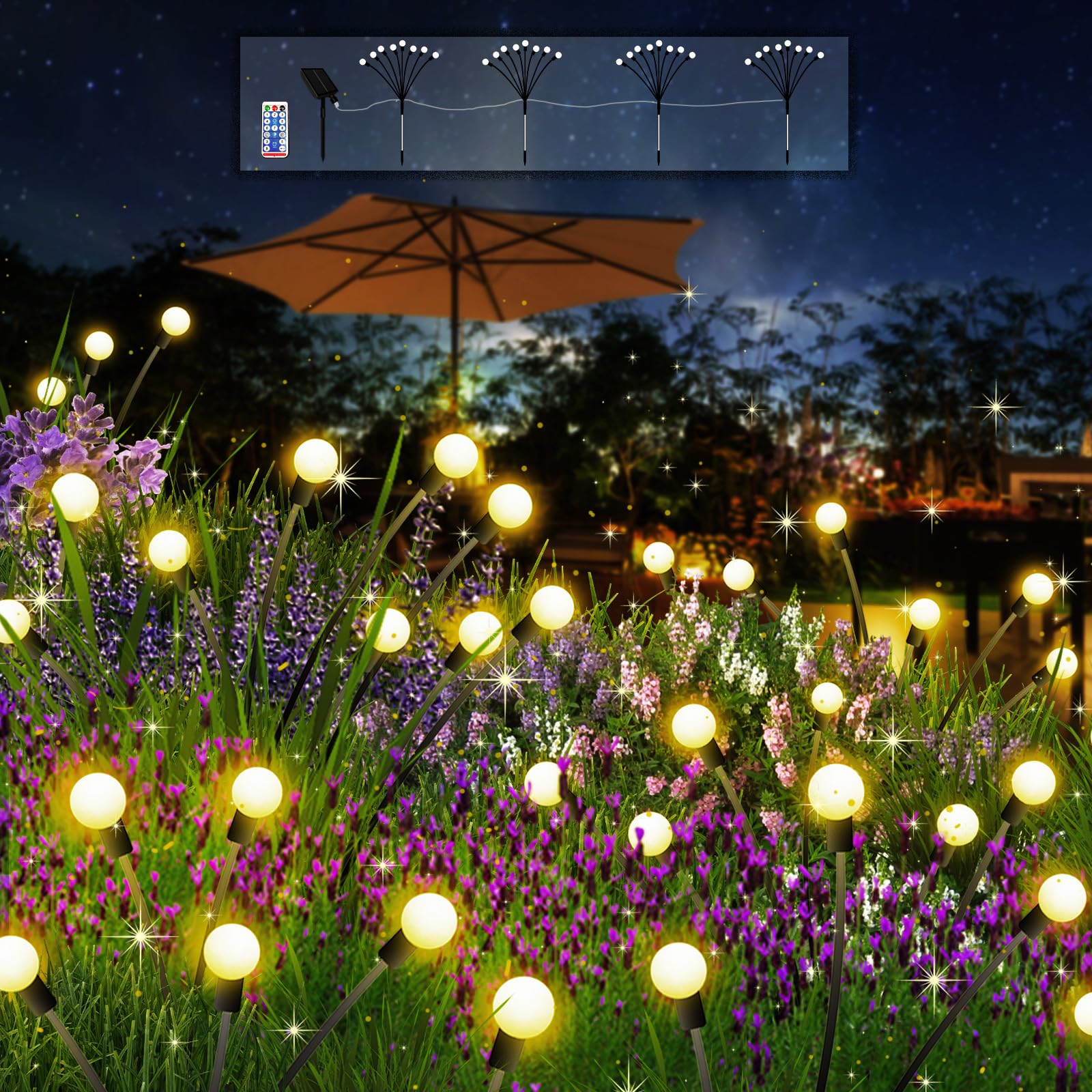 Firefly Solar Garden Lights Outdoor, Solar Firefly Lights, 4 Pack 32 LED Vibrant Firefly Starburst Swaying Lights, Waterproof Solar Decorations Lights for Yard Walkway (Warm White)