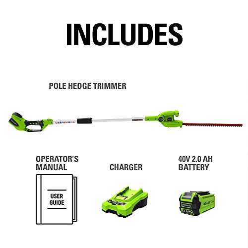Greenworks 40V 20" Cordless Pole Hedge Trimmer, 2.0Ah Battery and Charger Included