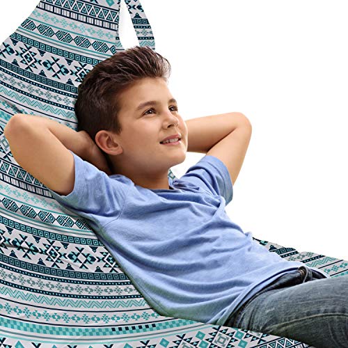 Lunarable Geometric Lounger Chair Bag, Native Inspired Aztec Style Triangles Squares Zigzags Cultural Theme, High Capacity Storage with Handle Container, Lounger Size, Pale Grey Multicolor