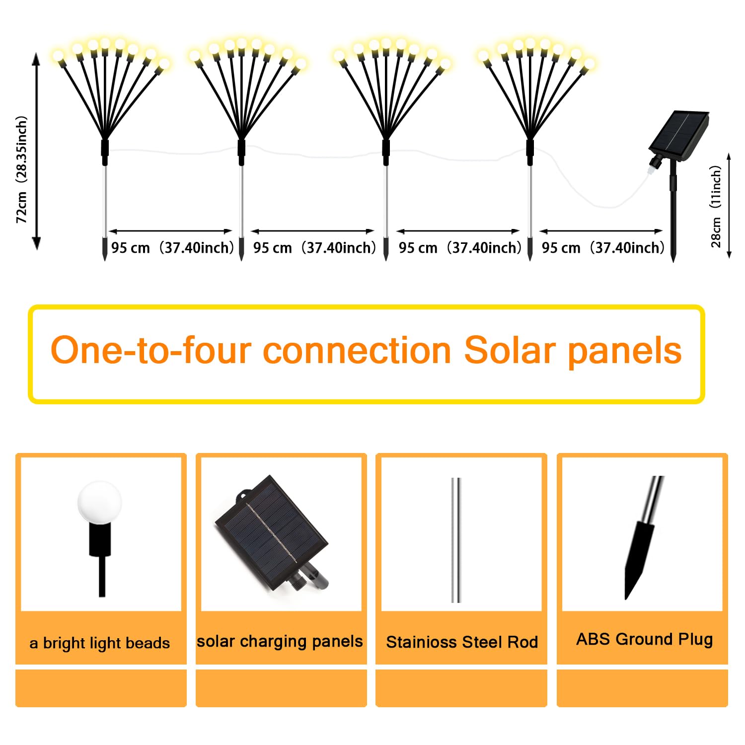 Firefly Solar Garden Lights Outdoor, Solar Firefly Lights, 4 Pack 32 LED Vibrant Firefly Starburst Swaying Lights, Waterproof Solar Decorations Lights for Yard Walkway (Warm White)