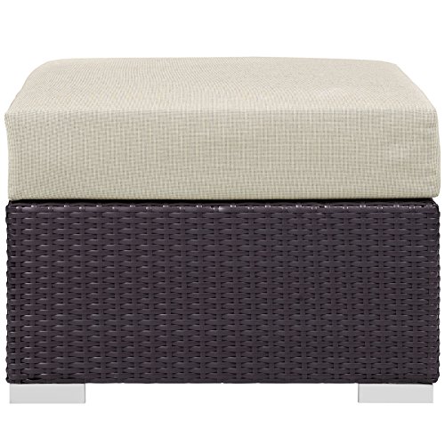Modway Convene Wicker Rattan Outdoor Patio Square Ottoman in Espresso Beige