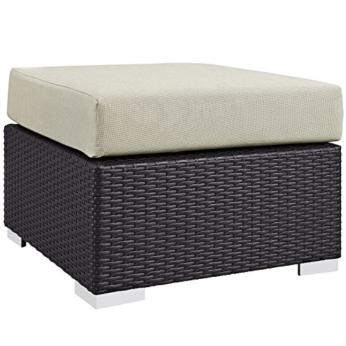 Modway Convene Wicker Rattan Outdoor Patio Square Ottoman in Espresso Beige