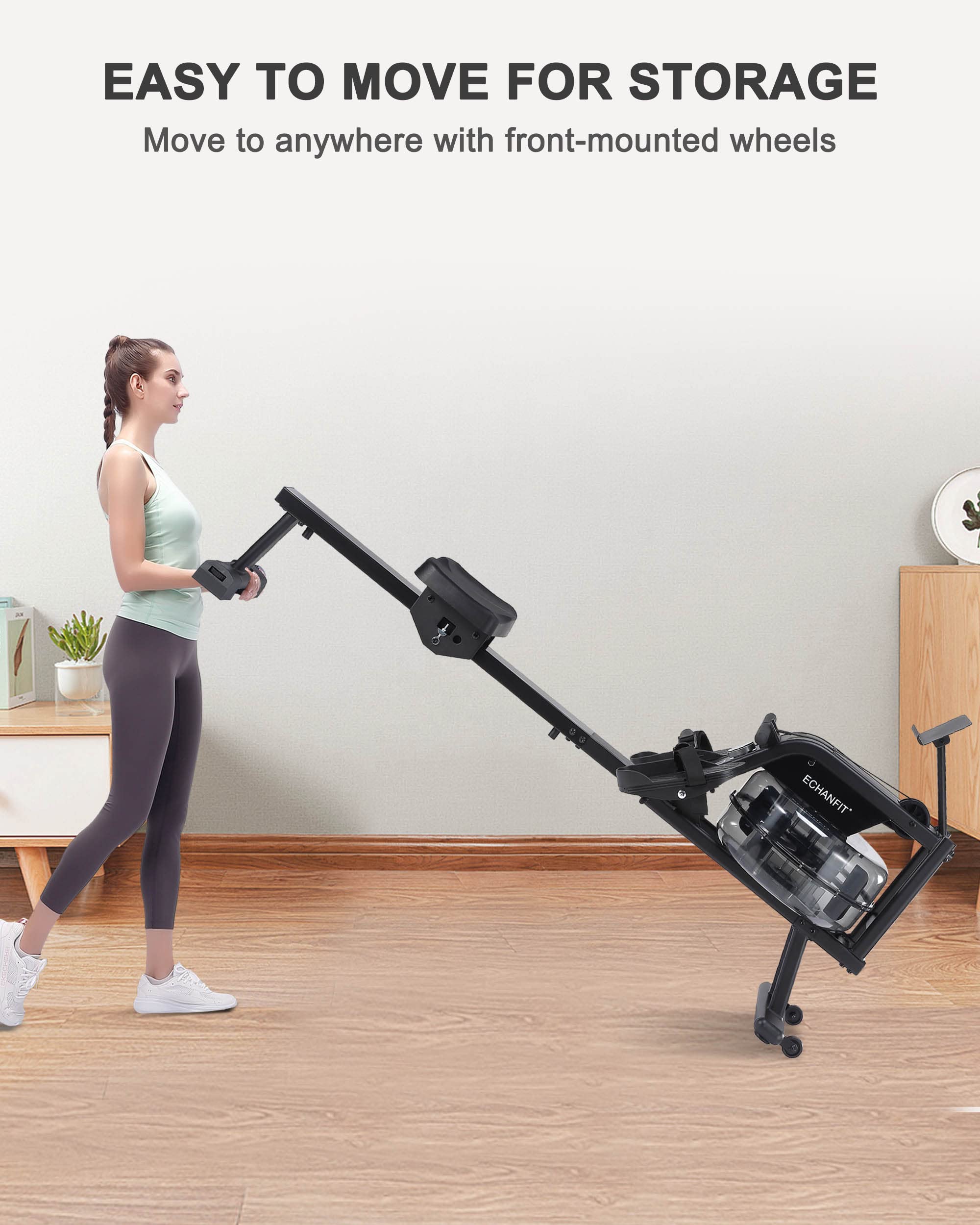 ECHANFIT Water Rowing Machine - Magnetic Rower with Monitor, Device Holder, Adjustable 16 Level Water Resistance, Easy Storage Rowing Machines for Home use