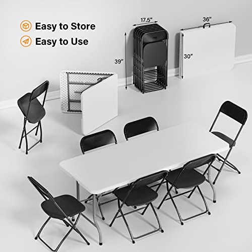 VINGLI 6 FT Plastic Folding Table Set with 8 Black Folding Chairs for Picnic, Event, Training, Outdoor Activities, at Home and Commercial Use
