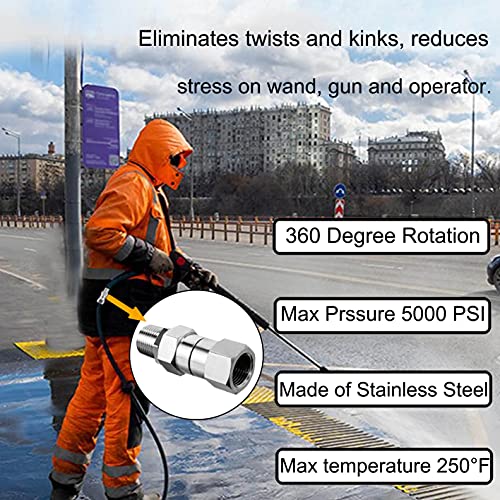 Raincovo Pressure Washer Swivel, 3/8 Inch NPT Thread Pressure Washer Fittings, 5000 PSI, Stainless Steel