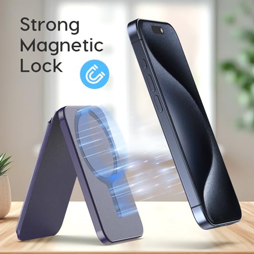 NIYEVN Magnetic Cardholder Wallet for iPhone - Leather Cellphone Magnet Wallet with Adjustable 3 Card Holder Stand Compatible with MagSafe Wallet for Back of Apple Phone 15/14/13/12 Series 丨 Purple