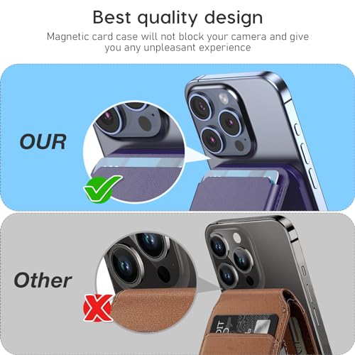 NIYEVN Magnetic Cardholder Wallet for iPhone - Leather Cellphone Magnet Wallet with Adjustable 3 Card Holder Stand Compatible with MagSafe Wallet for Back of Apple Phone 15/14/13/12 Series 丨 Purple