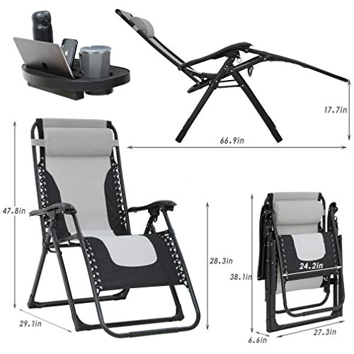 FDW Oversized Padded Zero Gravity Chair Lounge Chair Outdoor Patio Recliner with Cup Holder Adjustable Headrest for Patio Pool Deck Camping Support 380lbs (1, Grey)