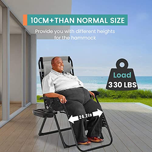 FDW Oversized Padded Zero Gravity Chair Lounge Chair Outdoor Patio Recliner with Cup Holder Adjustable Headrest for Patio Pool Deck Camping Support 380lbs (1, Grey)