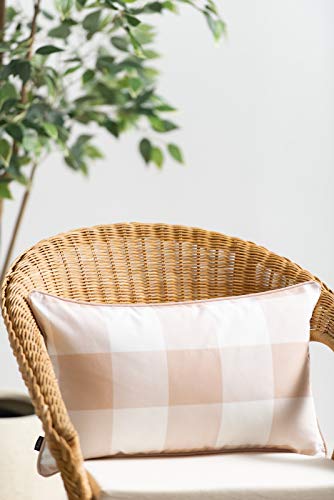 Hofdeco Coastal Patio Indoor Outdoor Lumbar Pillow Cover ONLY for Backyard, Couch, Sofa, Tan Buffalo Check, 12"x20"