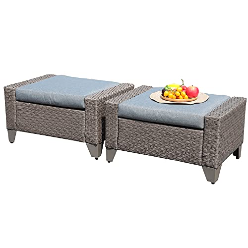 SUNSITT Patio Furniture Ottoman Outdoor Wicker Footstool with Waterproof Furniture Cover