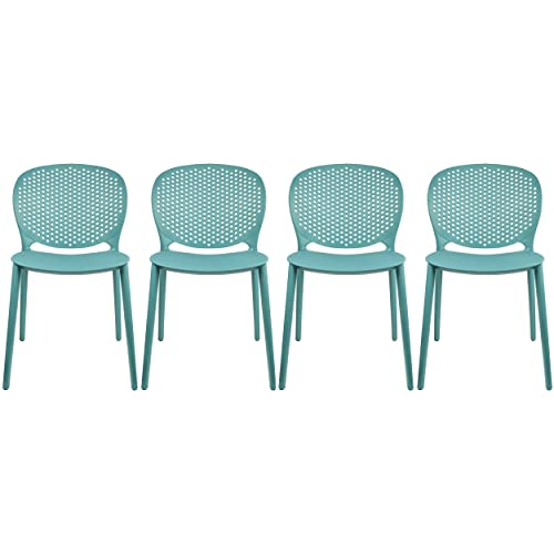 2xhome Set of 4 Blue Contemporary Modern Stackable Assembled Plastic Chair Molded with Back Armless Side Matte for Dining Room Living Designer Outdoor Garden Patio Balcony Work Desk Kitchen