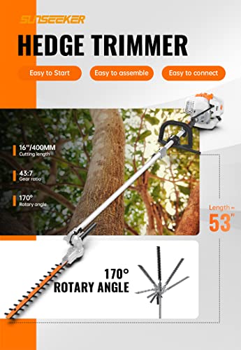 SUNSEEKER 26cc Weed Eater/Wacker Gas Powered, 4 in 1 String Trimmer, Wheeled Edger, Hedge Trimmer and Brush Cutter Blade, Multi Yard Care Tools, Rubber Handle & Shoulder Strap Included
