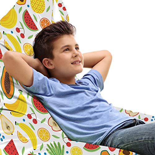Lunarable Tropical Lounger Chair Bag, Colorful Cartoon Fruits Papaya Banana and Pineapple Ornamental Exotic Food Design, High Capacity Storage with Handle Container, Lounger Size, Multicolor