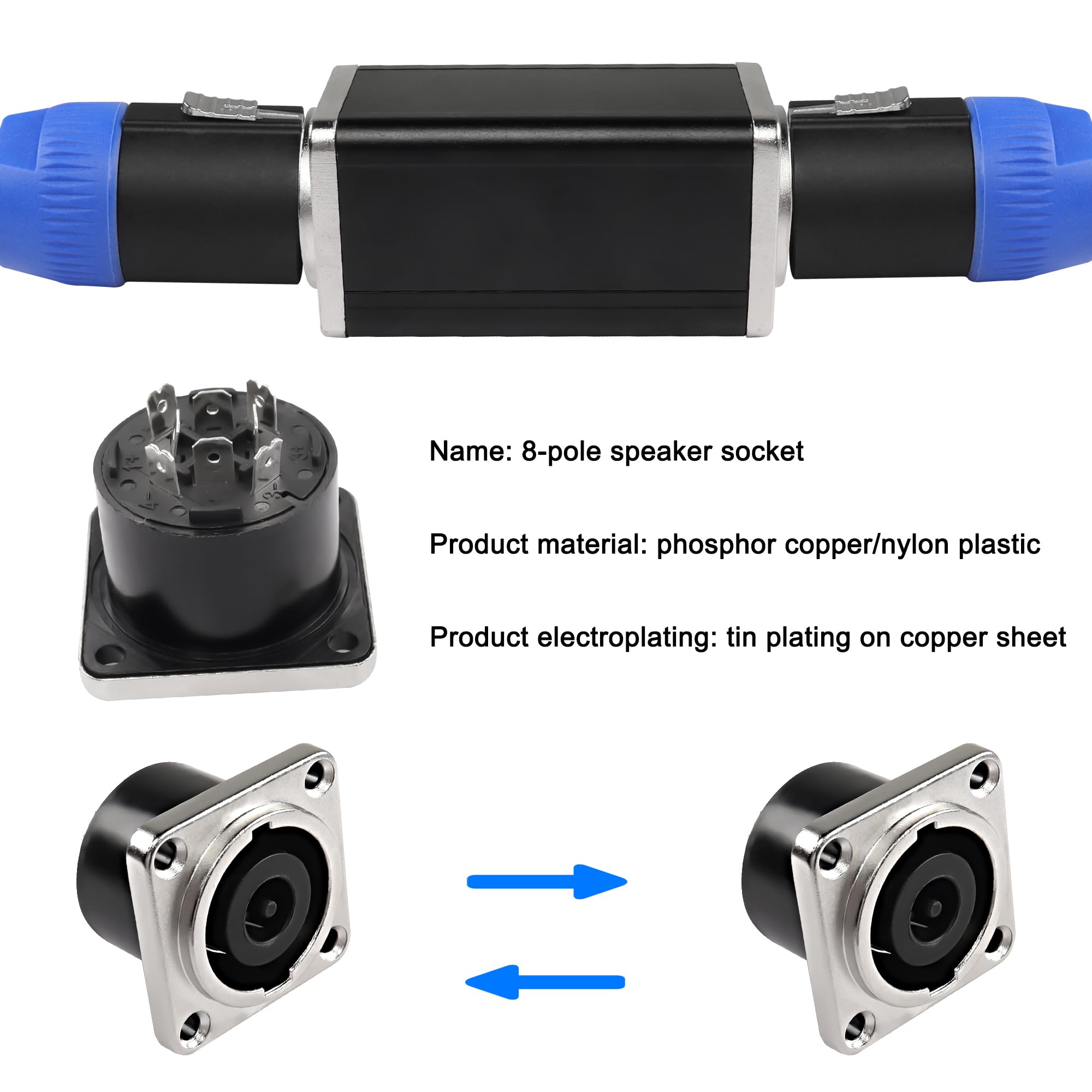MEIRIYFA NL8MPR Speakon Coupler Connector,8Pin Speakon Female to Female Adapter Speaker Silver-Plated Plug Jack Straight Connector for NL8FC, NL8FX, NLT8X, NL8FC, NL8FX