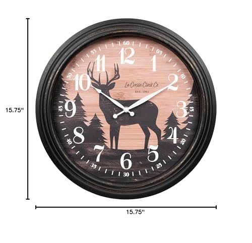 La Crosse Clock 433-3841D 15.75" Indoor/Outdoor Northwoods Deer Quartz Wall Clock
